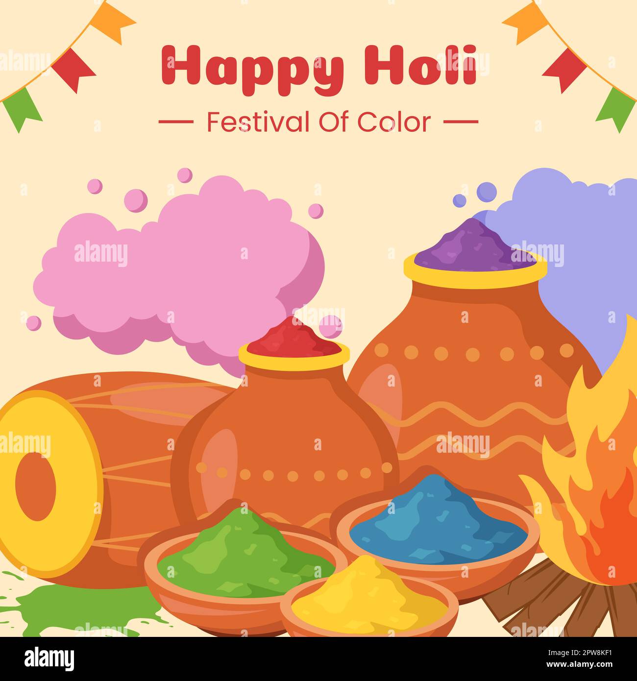 Happy Holi Festival Social Media Background Illustration Flat Cartoon ...