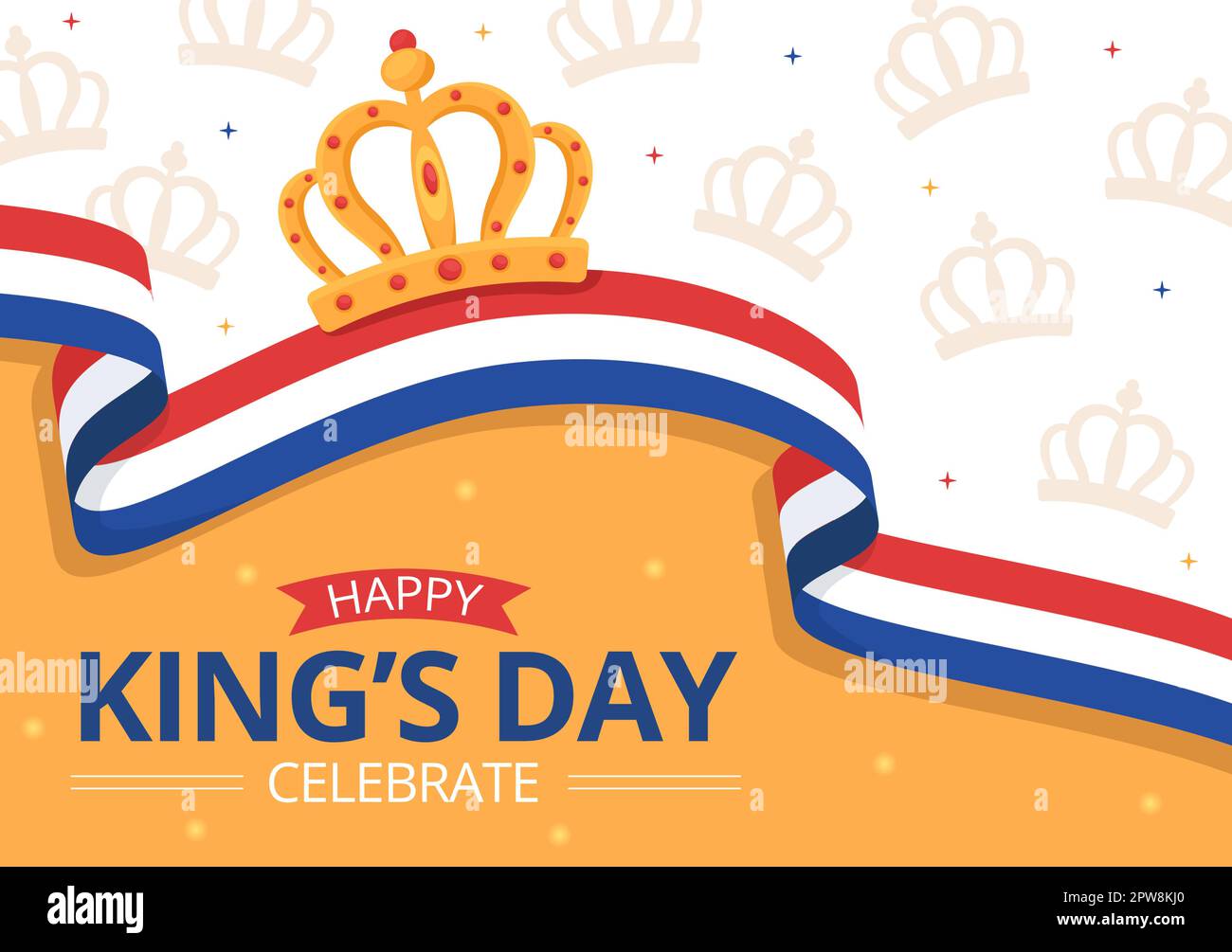 Happy Kings Netherlands Day Illustration with Waving Flags and King ...