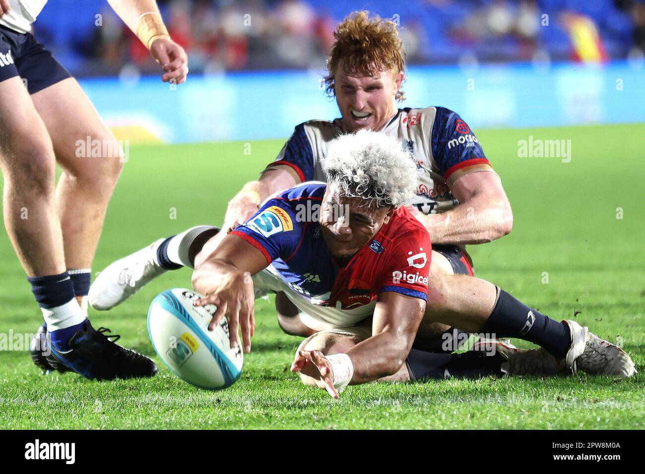 Fine Inisi of Moana Pasifika scores a try during the Super Rugby ...
