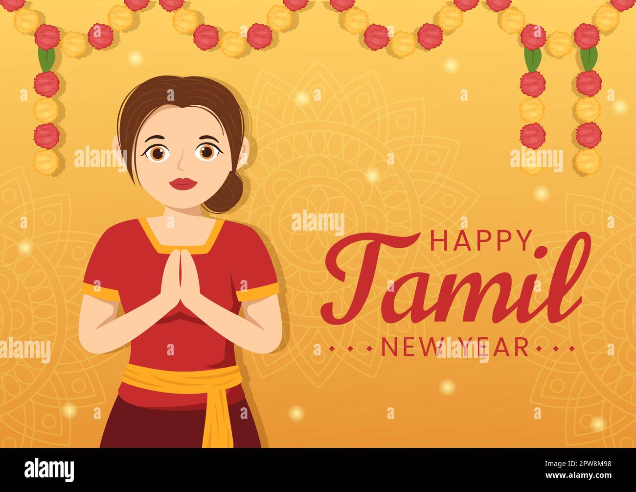 Happy Tamil New Year Illustration with Vishu Flowers, Pots and Indian ...