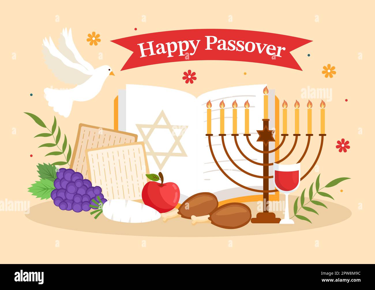 Happy Passover Illustration with Wine, Matzah and Pesach Jewish Holiday for Web Banner or ...