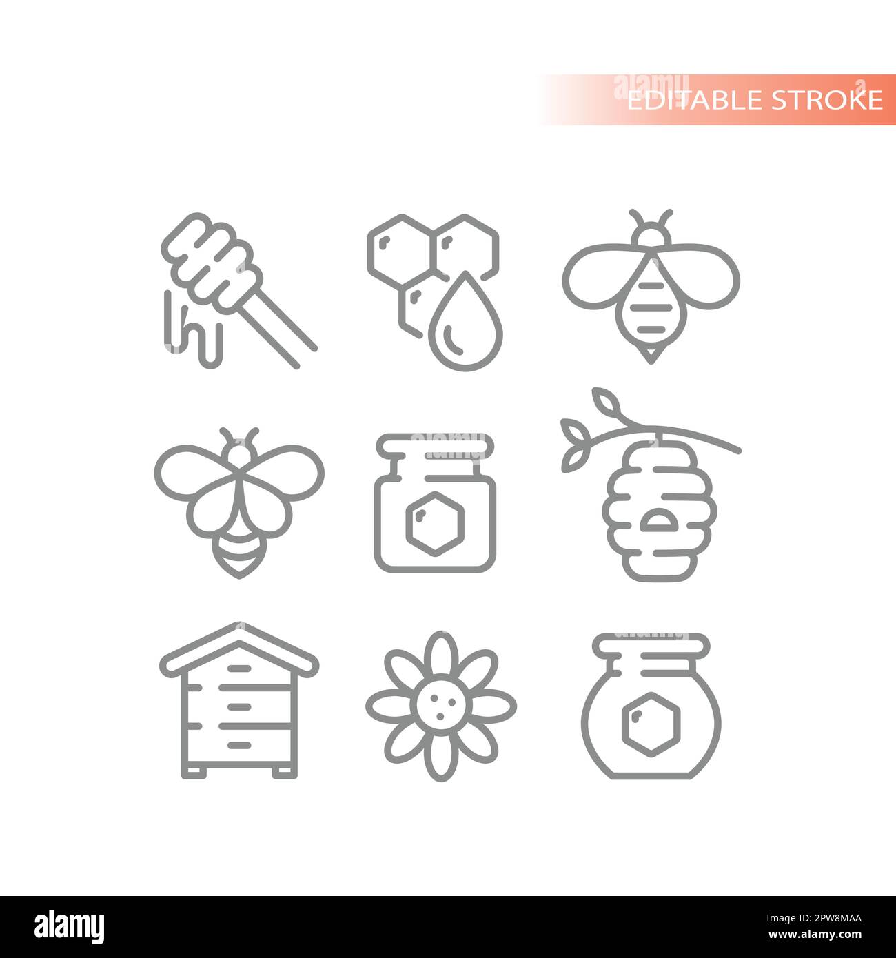 Honey, bee and honeycomb line vector icon set Stock Vector Image & Art ...