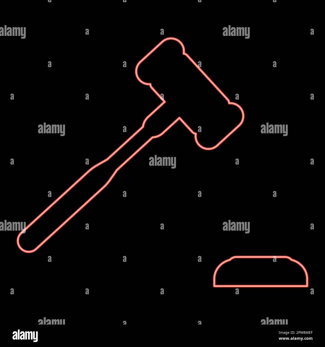 Neon gavel Hammer judge and anvil auctioneer concept red color vector ...