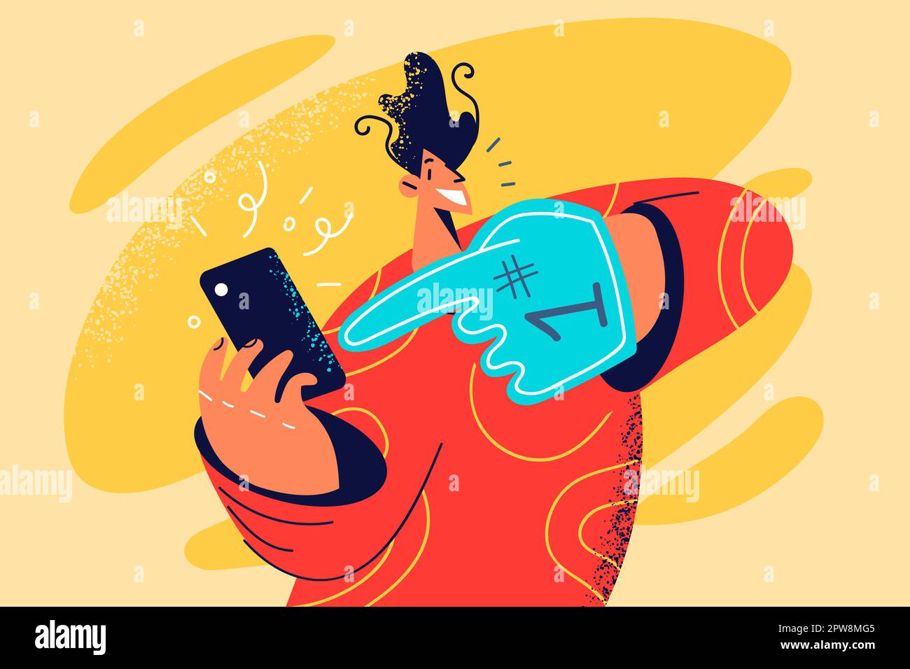Smiling man point at cellphone Stock Vector Image & Art - Alamy