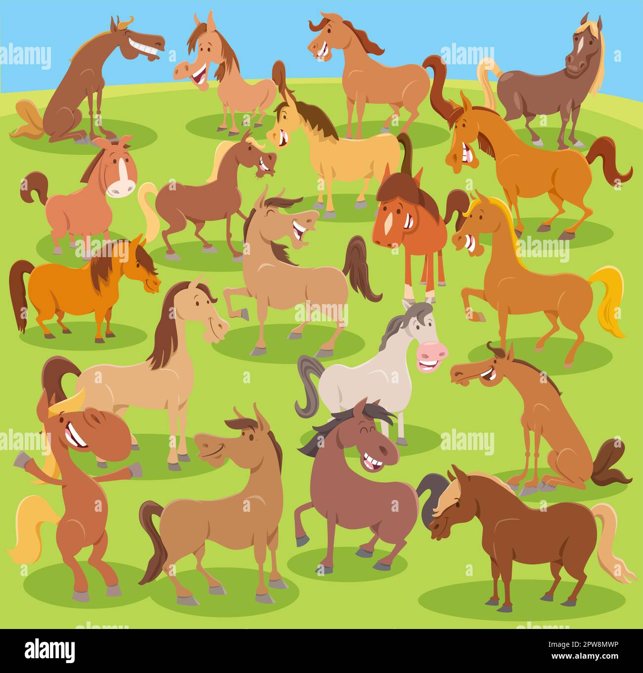 cartoon horses farm animals comic characters group Stock Vector Image ...