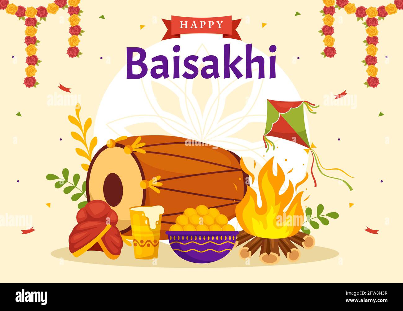 Happy Baisakhi Illustration with Vaisakhi Punjabi Spring Harvest ...
