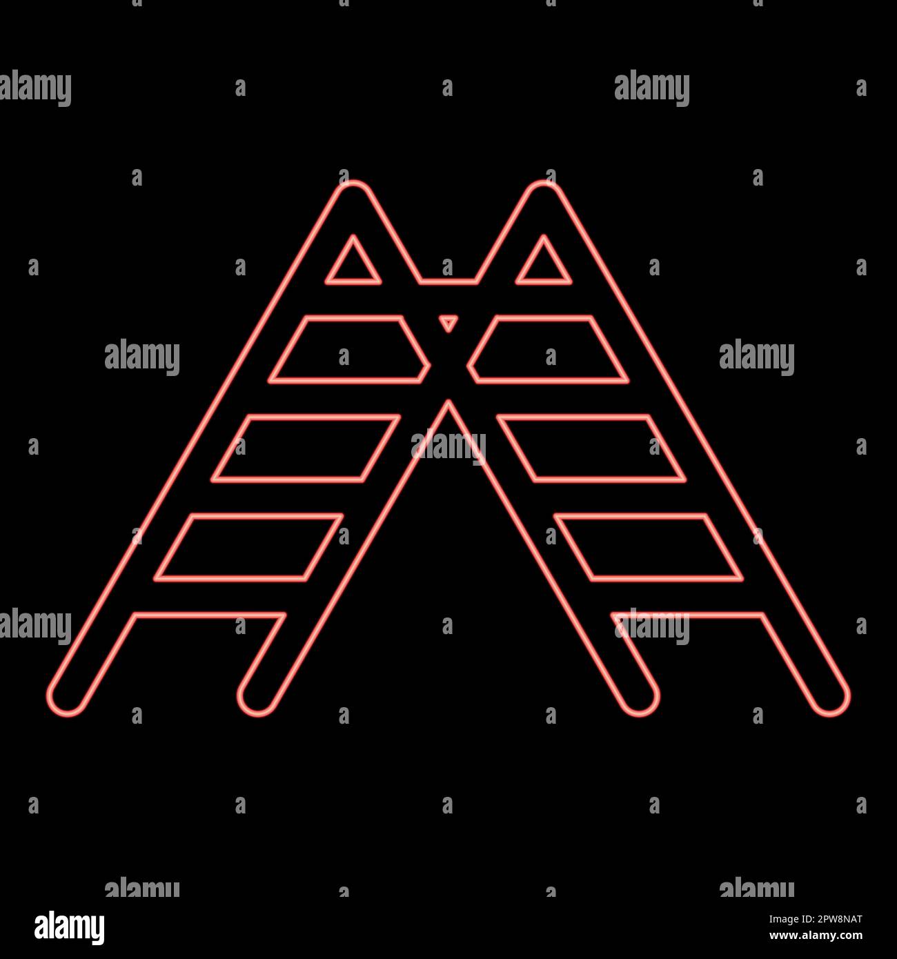 Neon ladder stepladder stairs red color vector illustration image flat ...