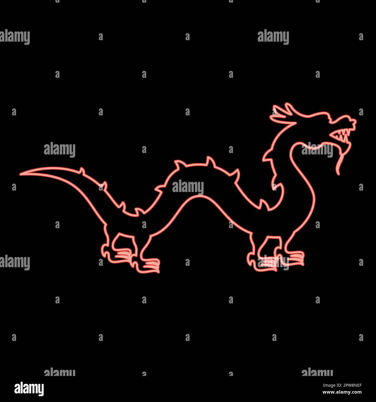 Neon chinese dragon red color vector illustration image flat style ...