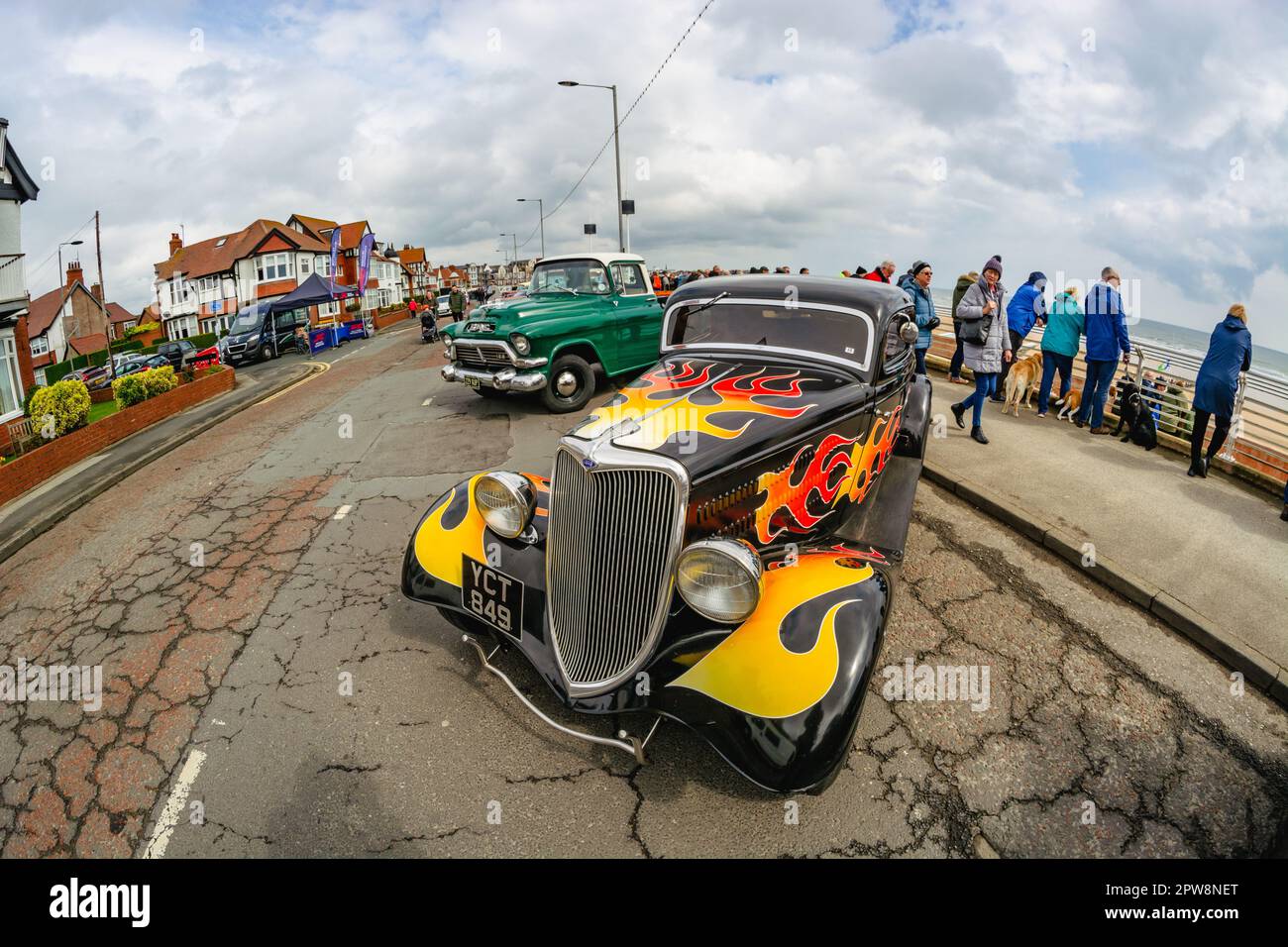 Classic car parade at Race the Waves event in Bridlington Stock Photo ...