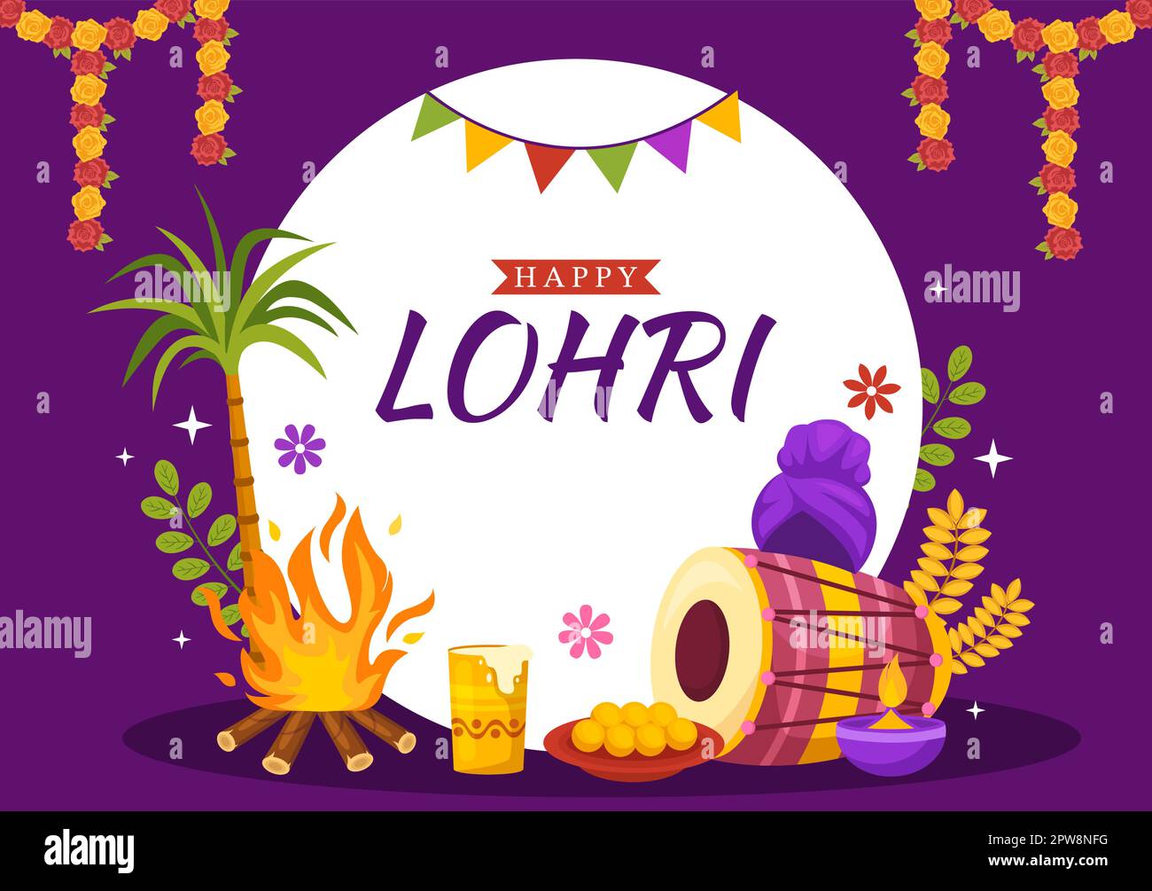 Happy Lohri Festival of Punjab India Illustration with Playing Dance ...