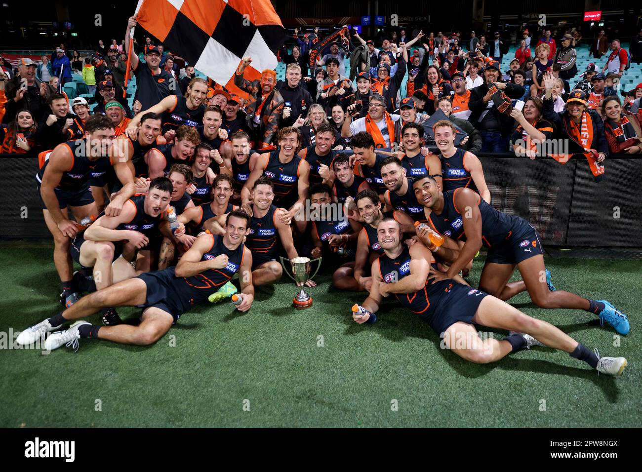 Giants players celebrate with fans at full time during the AFL Round 7 ...