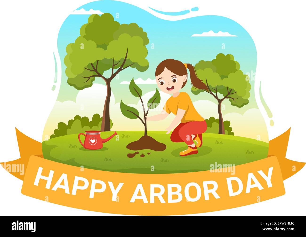 Happy Arbor Day on April 28 Illustration with Kids Planting a Tree and ...