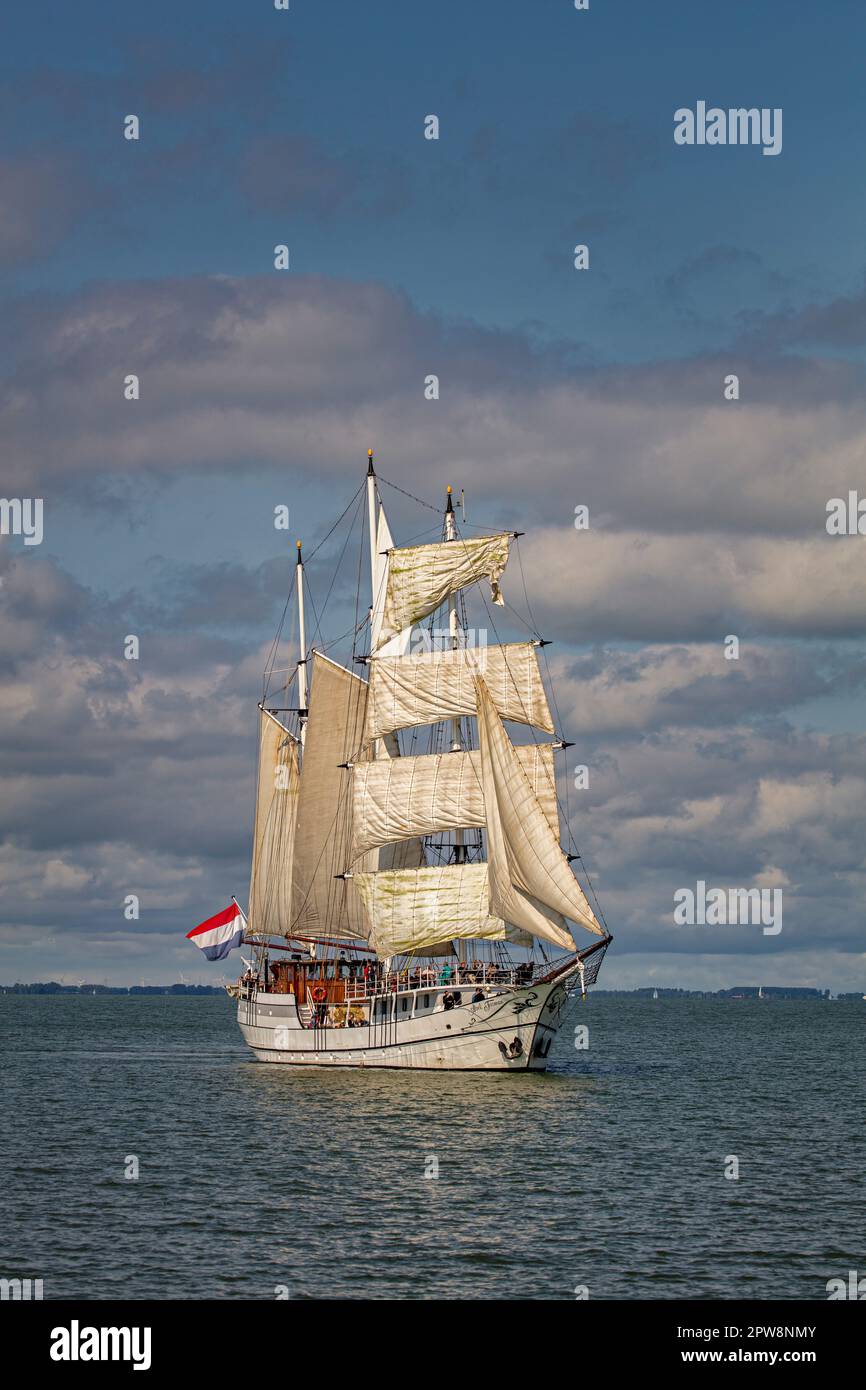 The Netherlands, Lelystad, Markermeer lake. Three-master ship Abel ...