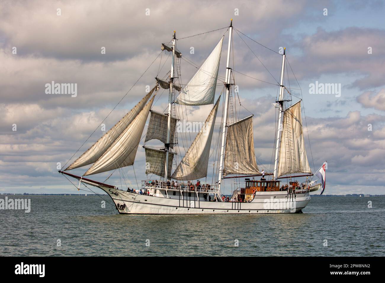 The Netherlands, Lelystad, Markermeer lake. Three-master ship Abel ...