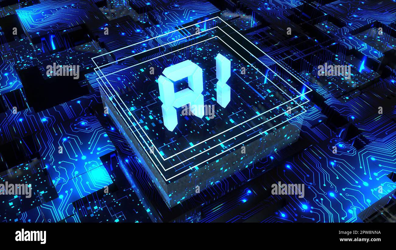 Artificial Intelligence, AI - abstract processor on printed circuit board, computer digital chip ...
