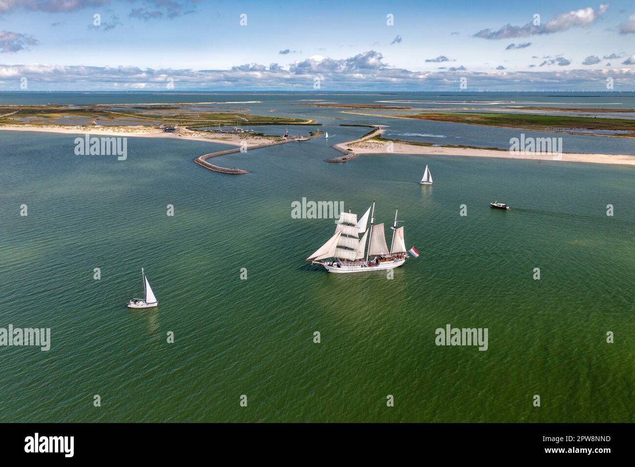 The Netherlands, Lelystad, Three-master ship Abel Tasman in front of ...