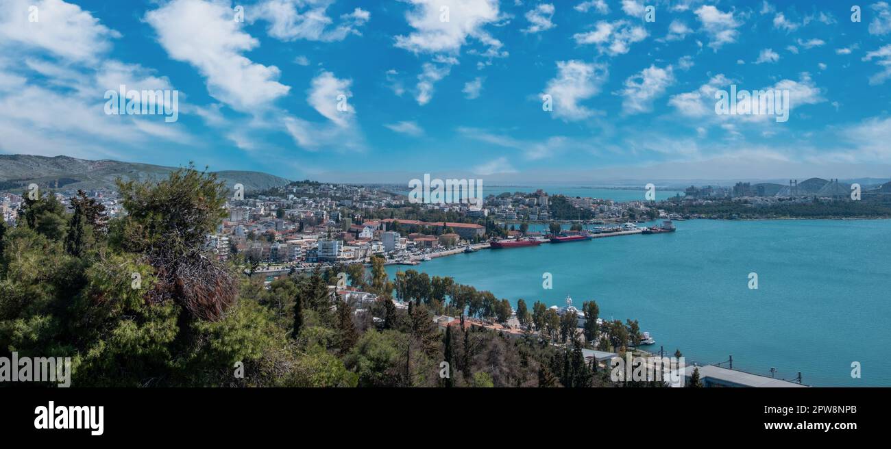 Greece, destination city of Chalkida at Evia. Close up view of Halkida ...
