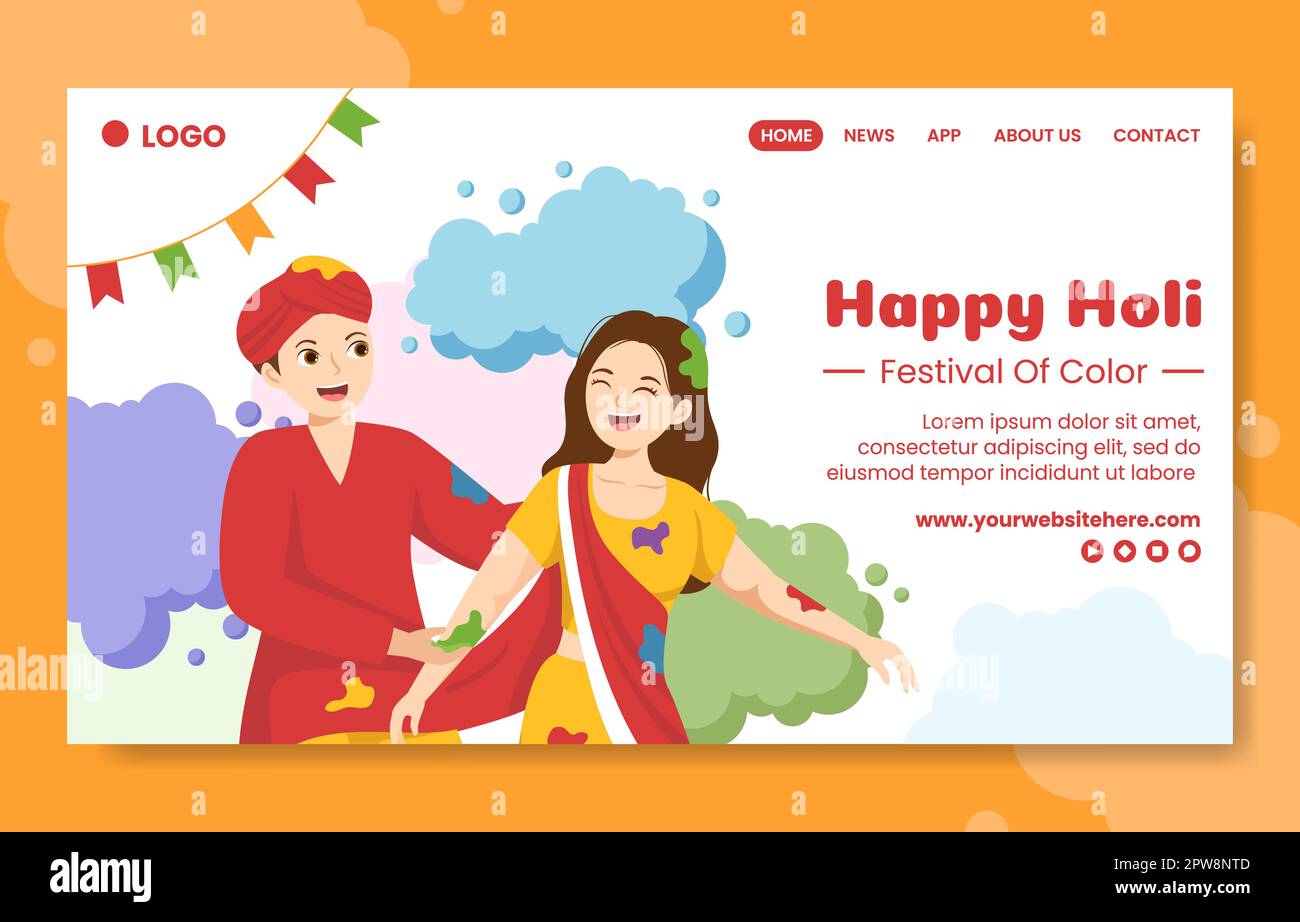 Happy Holi Festival Social Media Landing Page Flat Cartoon Hand Drawn ...
