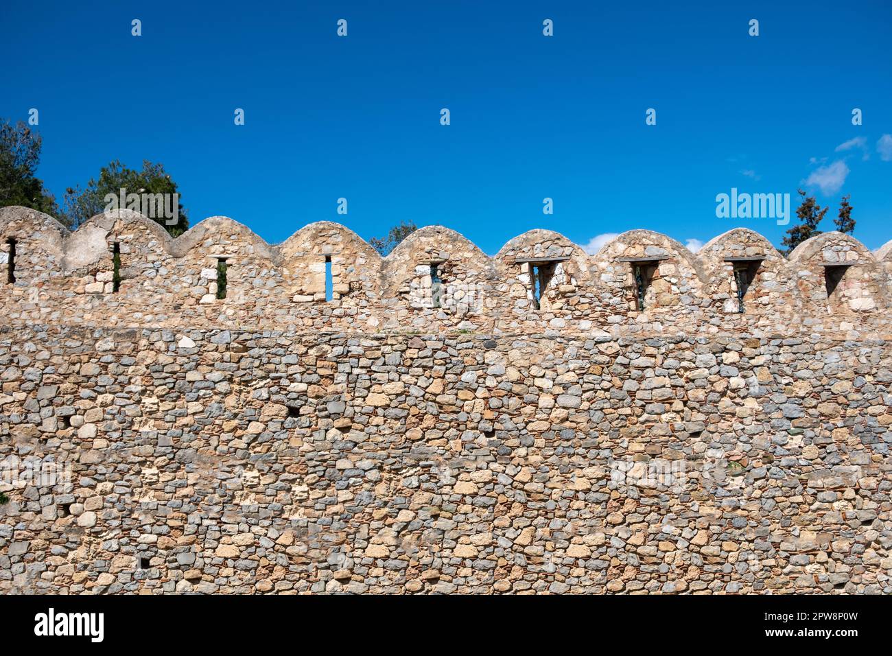 Greece, Kanithos or Karababa Castle at Chalkida. Stone wall fort ...