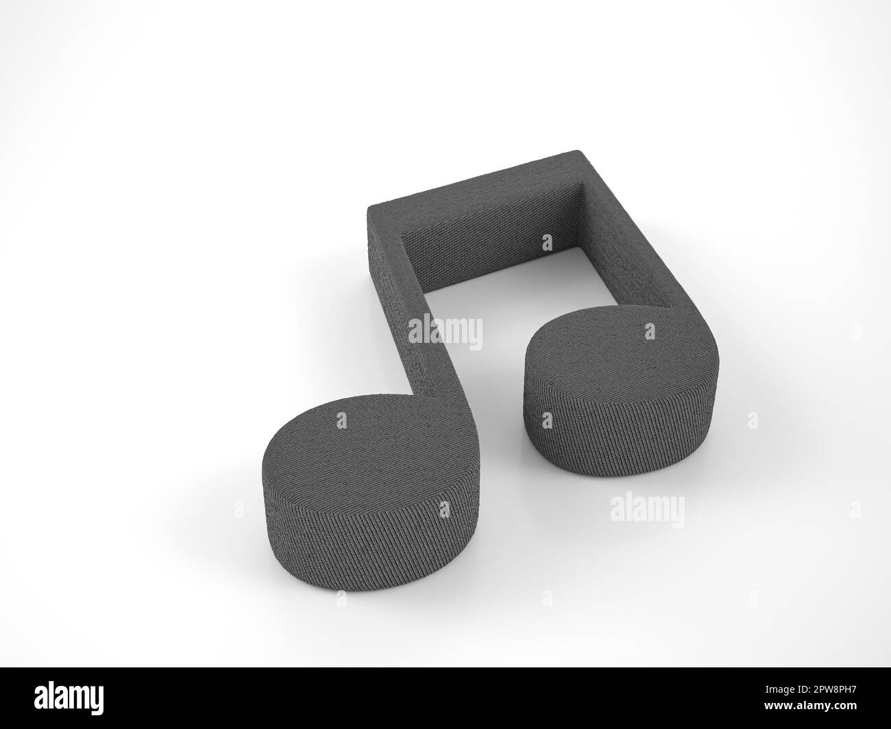 Knitted music note symbol 2 on a white background. 3d illustration ...
