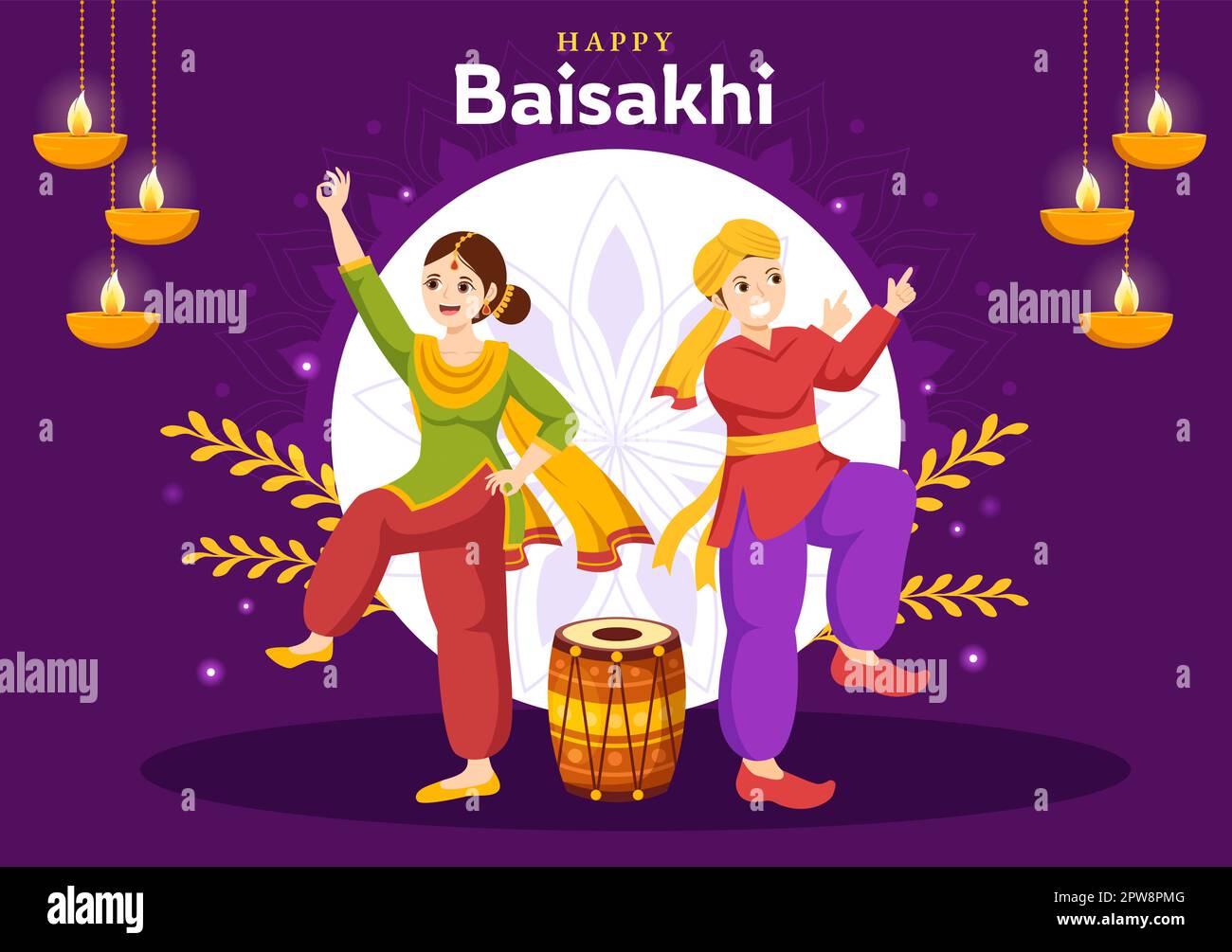 Happy Baisakhi Illustration with Vaisakhi Punjabi Spring Harvest ...
