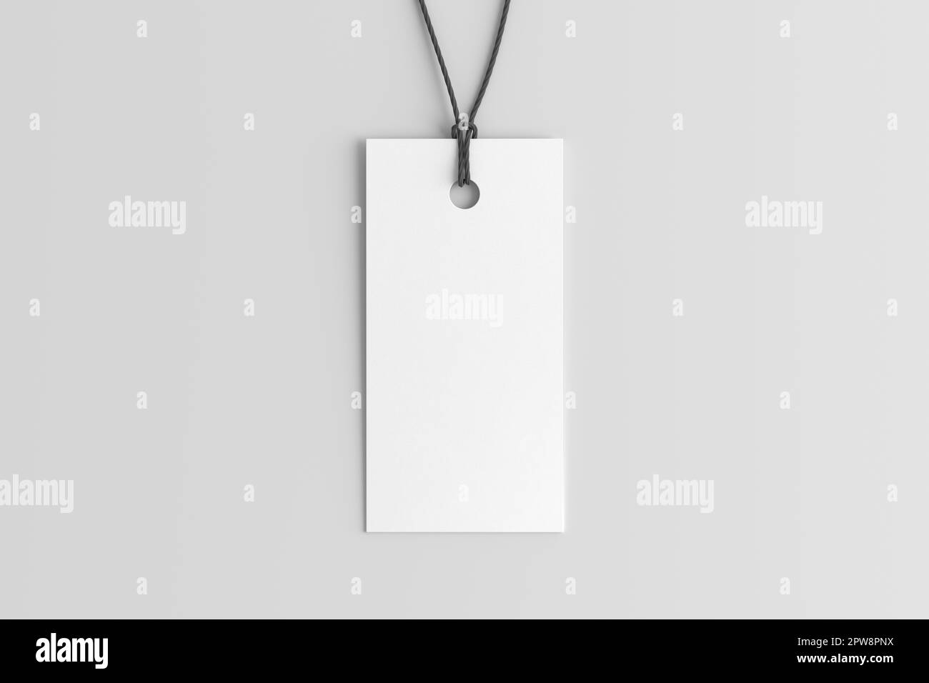 White rectangular tag mockup on white background. View directly above ...