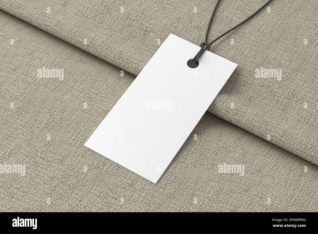 White rectangular tag mockup on fabric background. Side view Stock ...