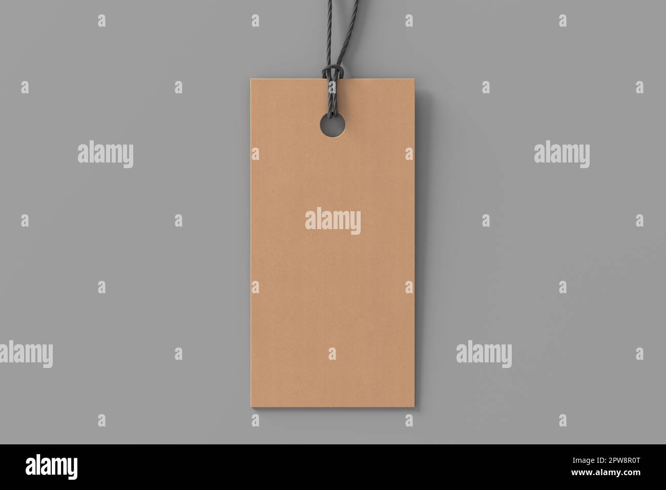 Cardboard rectangular tag mockup on gray background. View directly ...