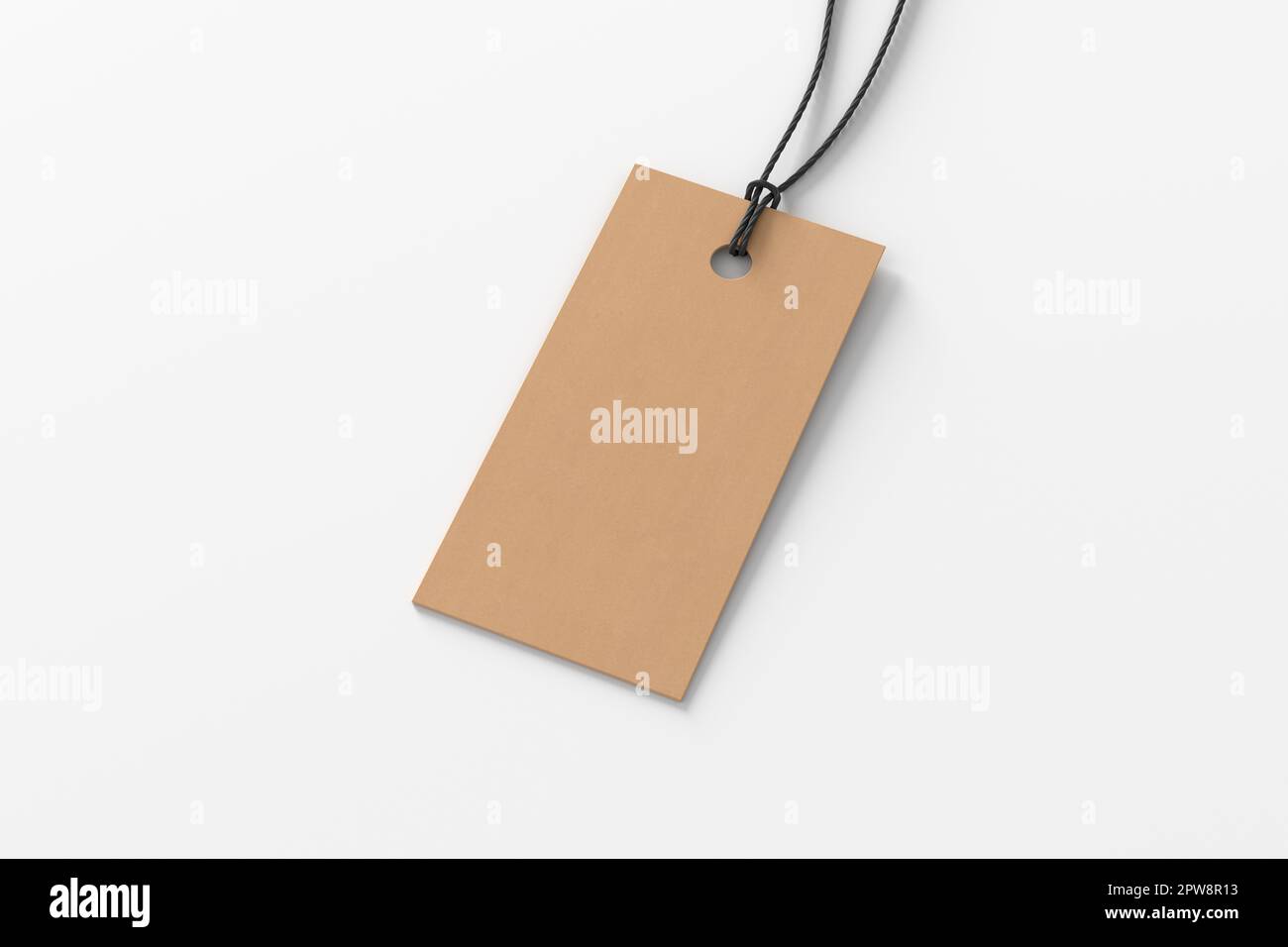 Cardboard rectangular tag mockup on white background. Side view. 3d ...