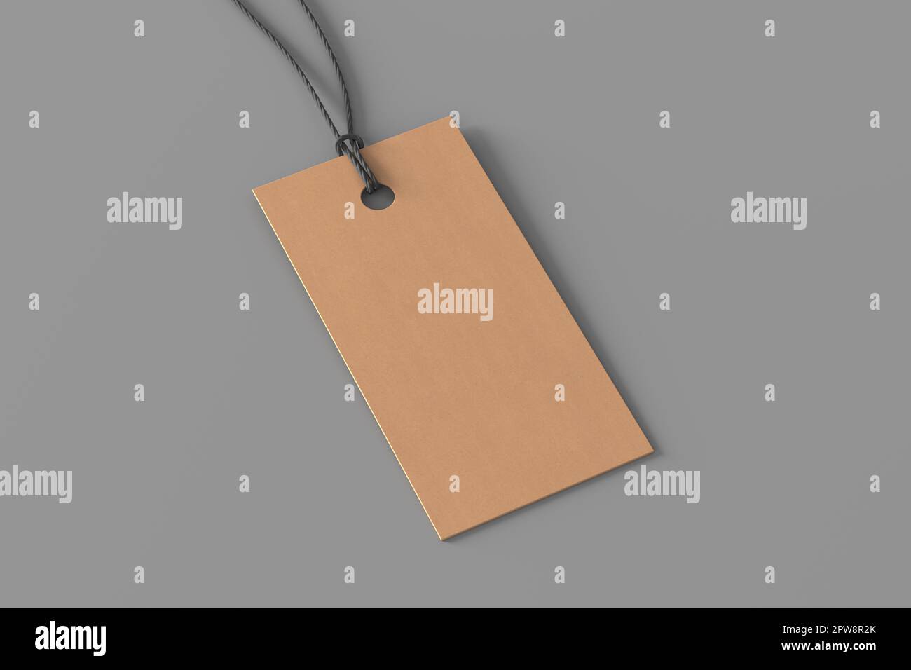 Cardboard rectangular tag mockup on gray background. Side view Stock ...