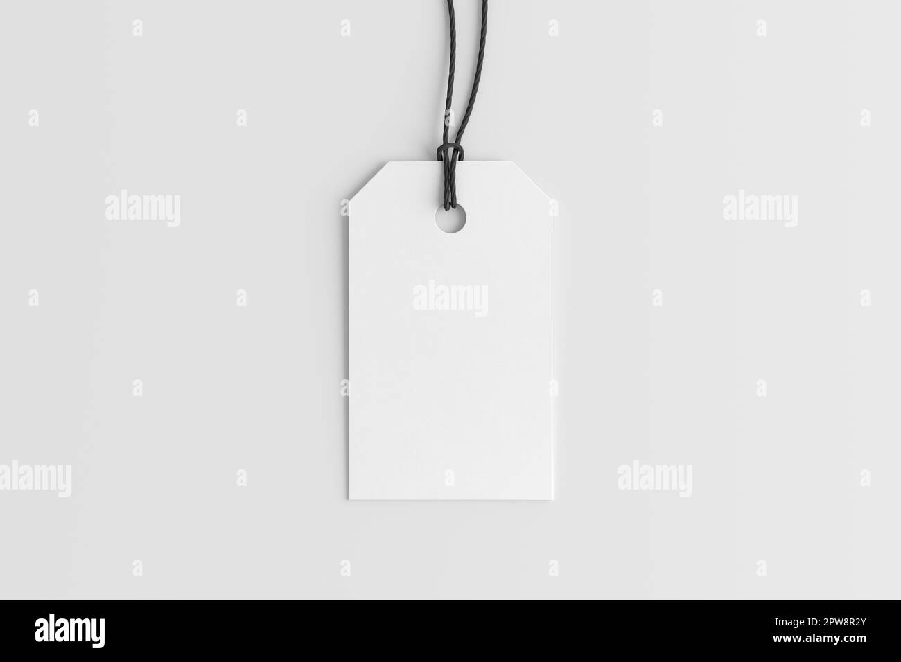 White tag mockup on white background. View directly above Stock Photo ...