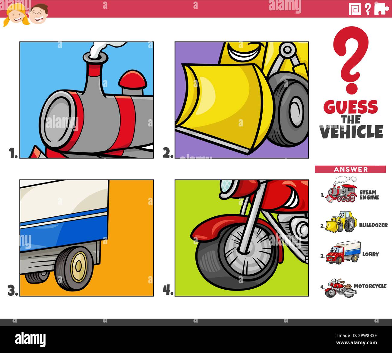 guess the vehicle cartoon educational task for children Stock Vector ...