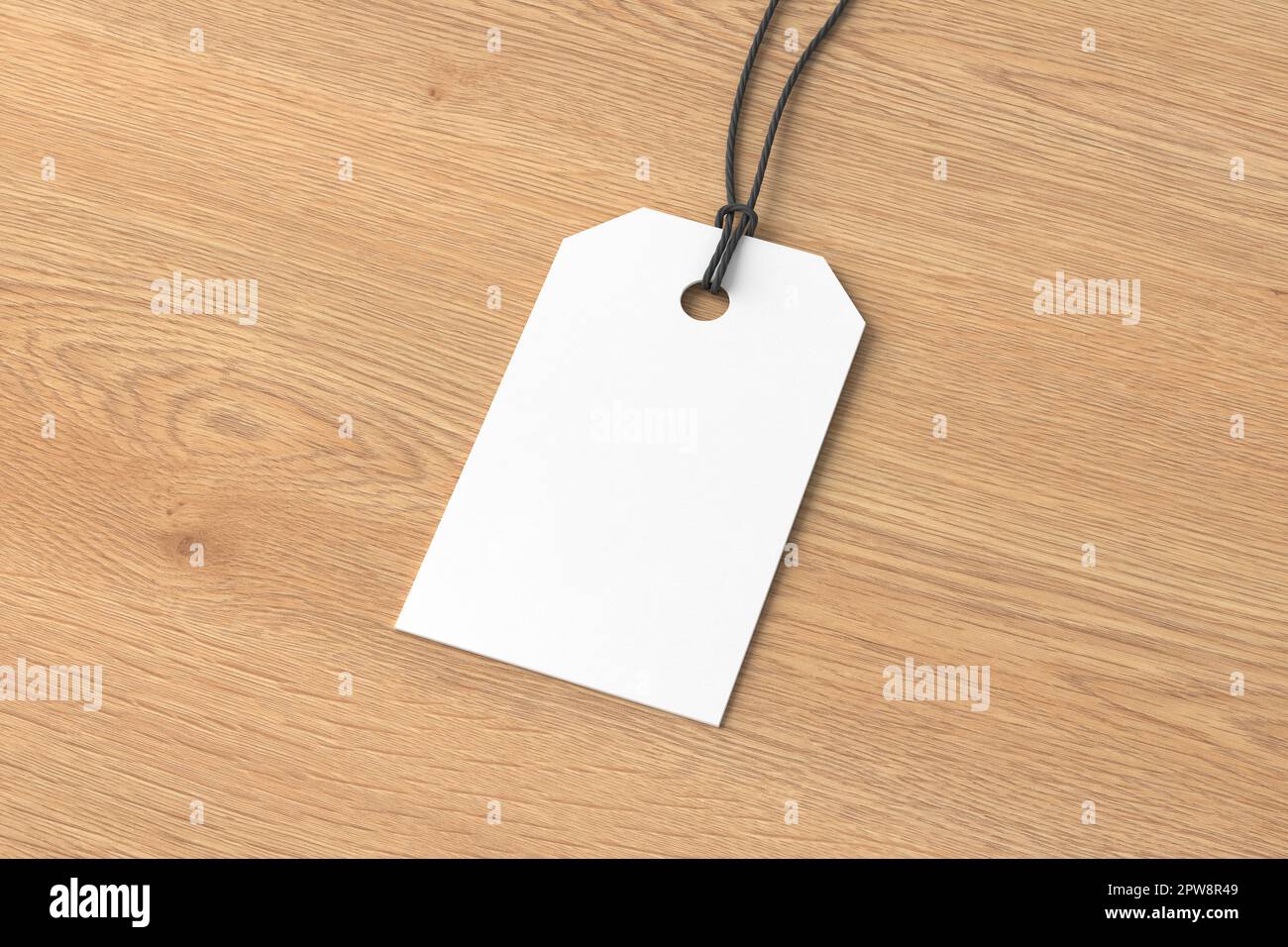 White tag mockup on wooden background. Side view Stock Photo - Alamy