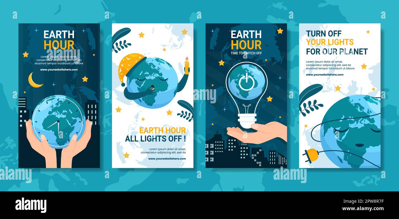 Happy Earth Hour National Day Social Media Stories Flat Cartoon Hand ...