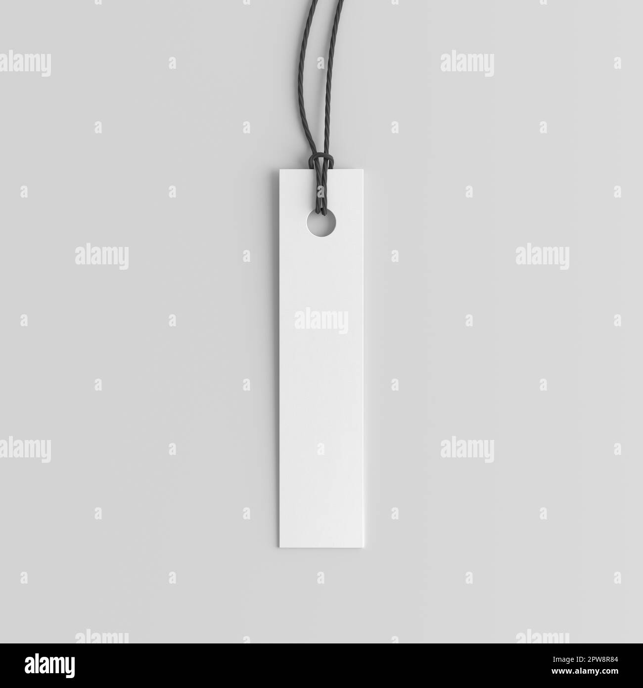 White long tag mockup on white background. View directly above Stock ...