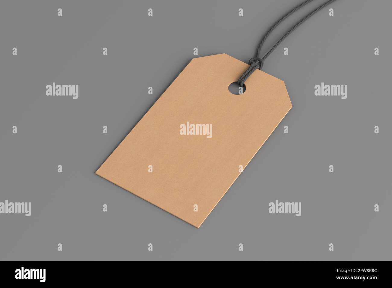 Cardboard tag mockup on gray background. Side view Stock Photo - Alamy