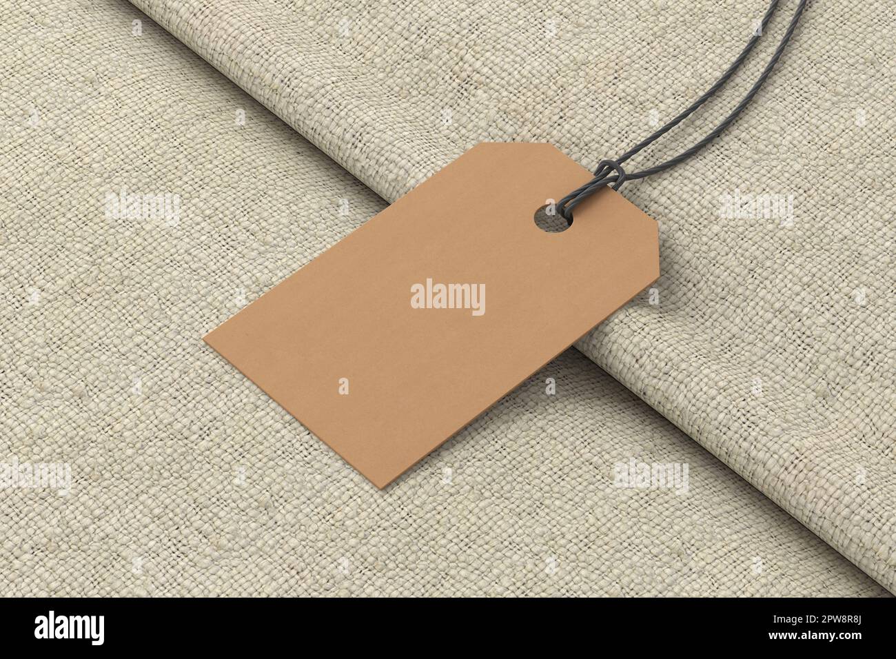 Cardboard tag mockup on fabric background. Side view Stock Photo - Alamy