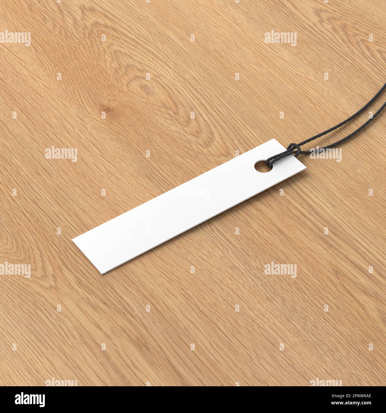 White long tag mockup on wooden background. Side view Stock Photo - Alamy
