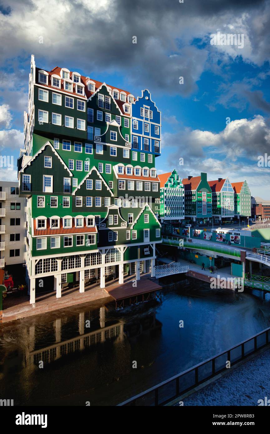 The Netherlands, Zaandam, Inntel Hotel. Background town hall. Typical ...