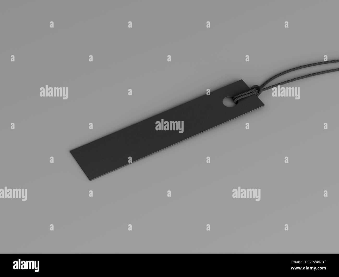 Black long tag mockup on gray background. Side view. 3d illustration ...