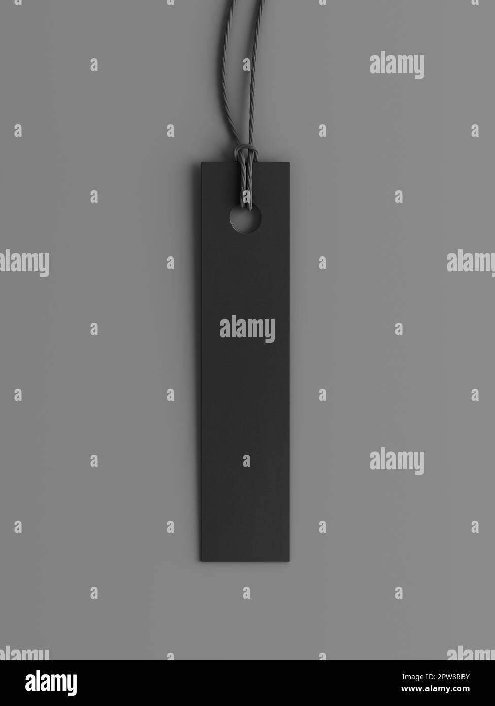 Black long tag mockup on gray background. View directly above Stock ...