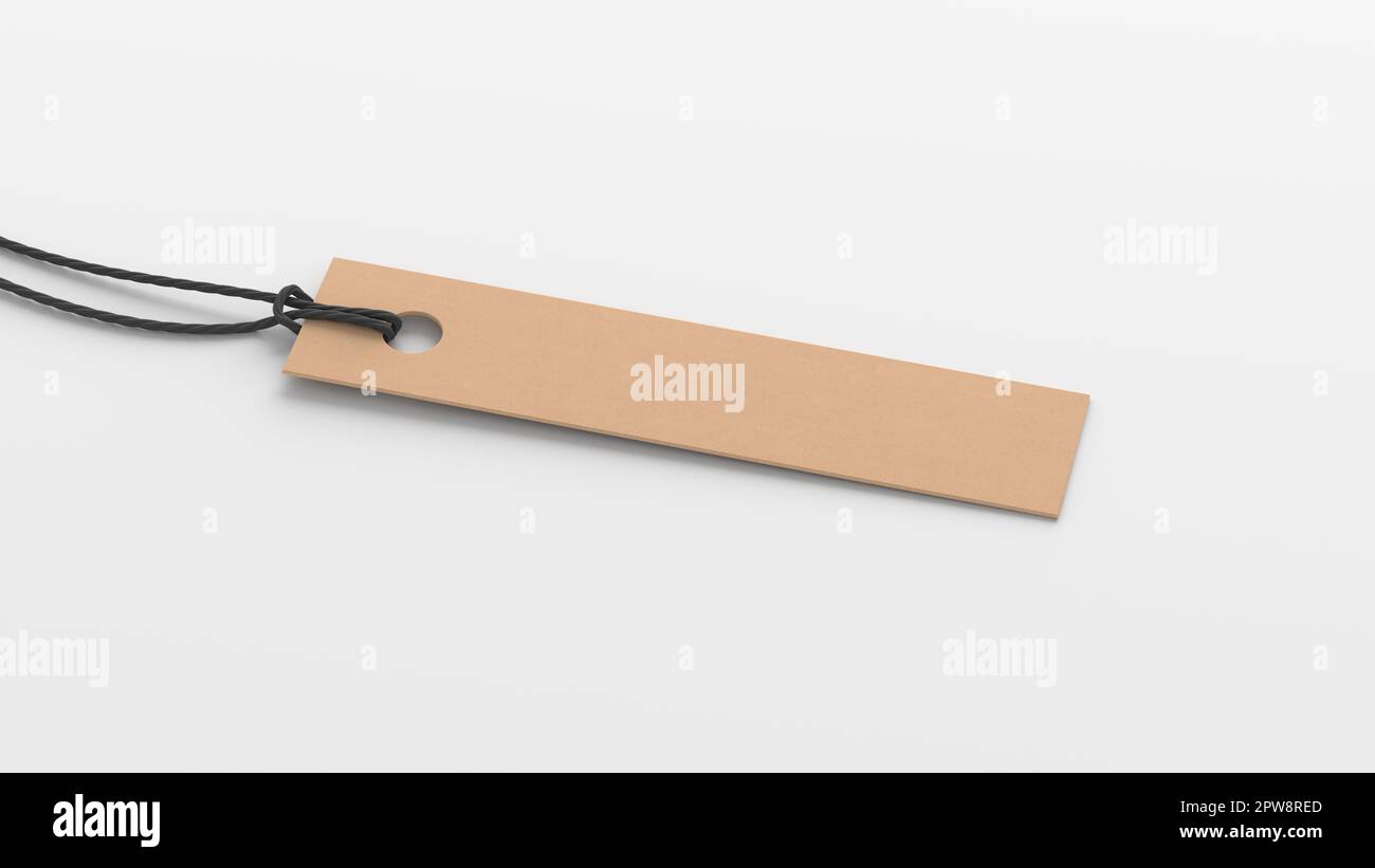 Cardboard long tag mockup on white background. Side view Stock Photo ...