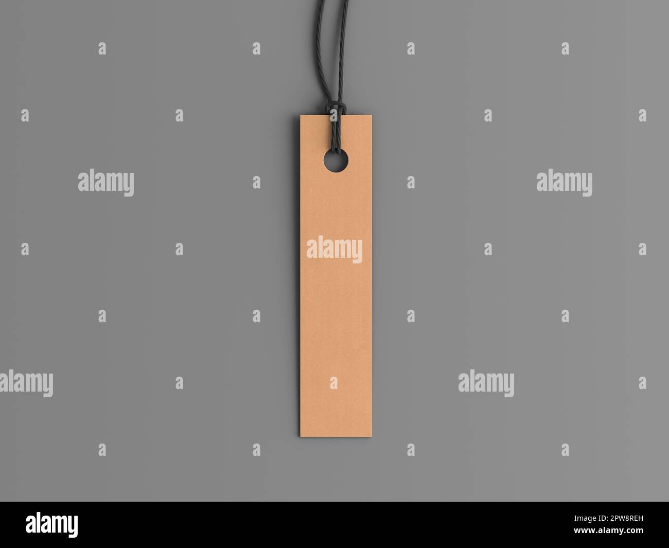 Cardboard long tag mockup on gray background. View directly above Stock ...