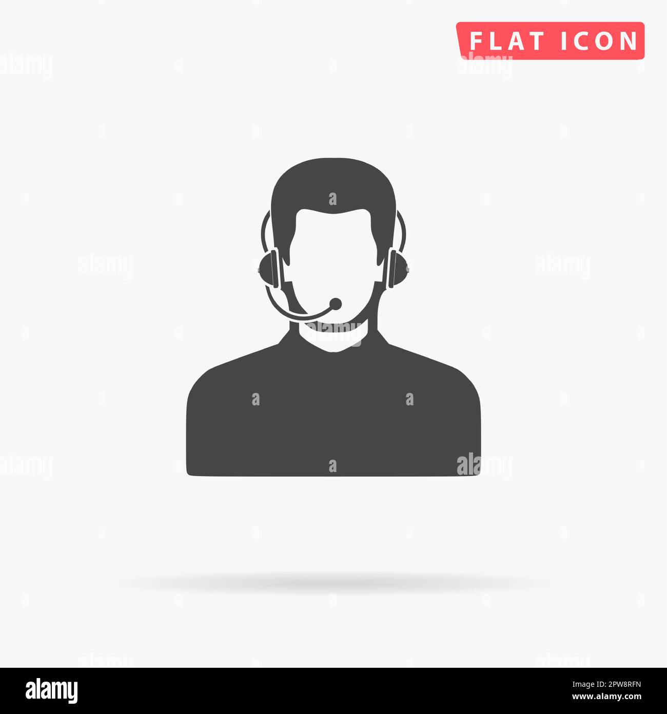 Call center operator with headset. Simple flat black symbol with shadow ...