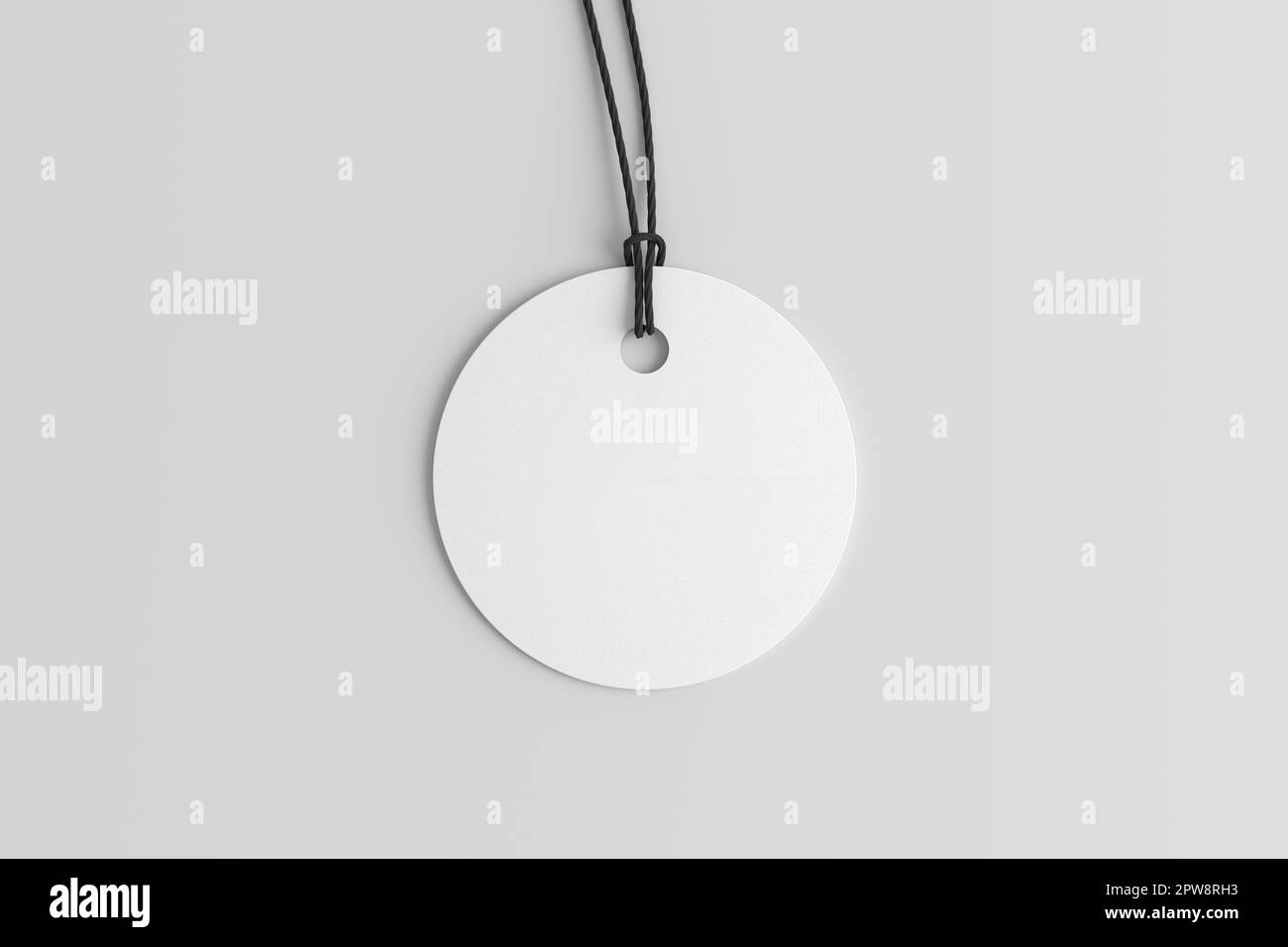 White round tag mockup on white background. View directly above Stock ...