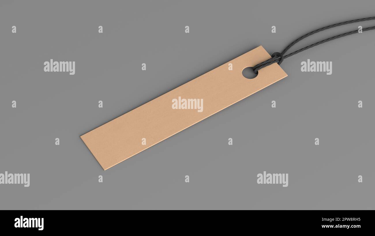 Cardboard long tag mockup on gray background. Side view Stock Photo - Alamy
