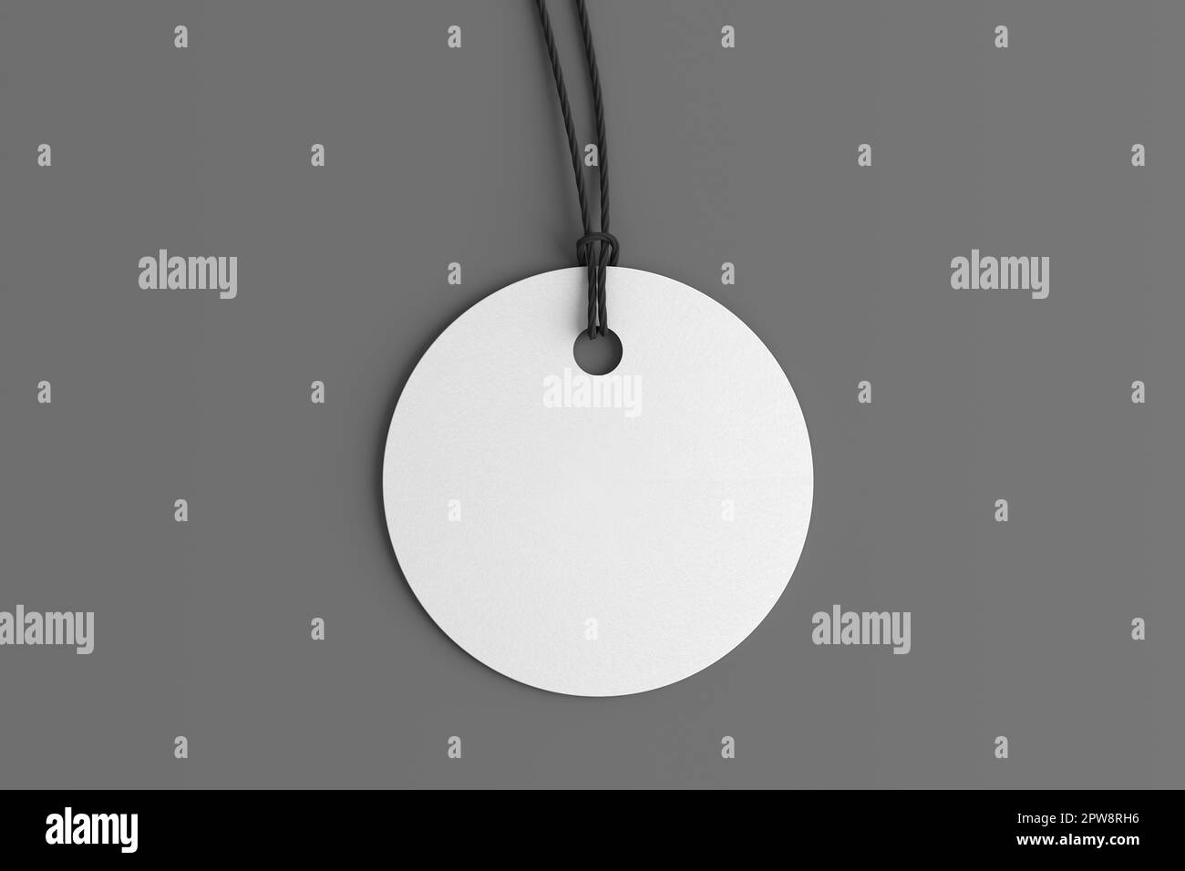 White round tag mockup on gray background. View directly above Stock ...