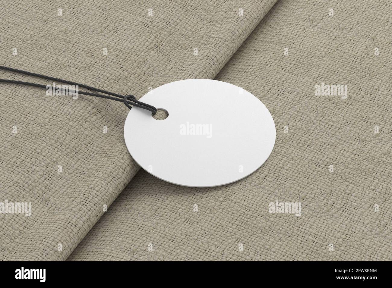 White round tag mockup on fabric background. Side view Stock Photo - Alamy