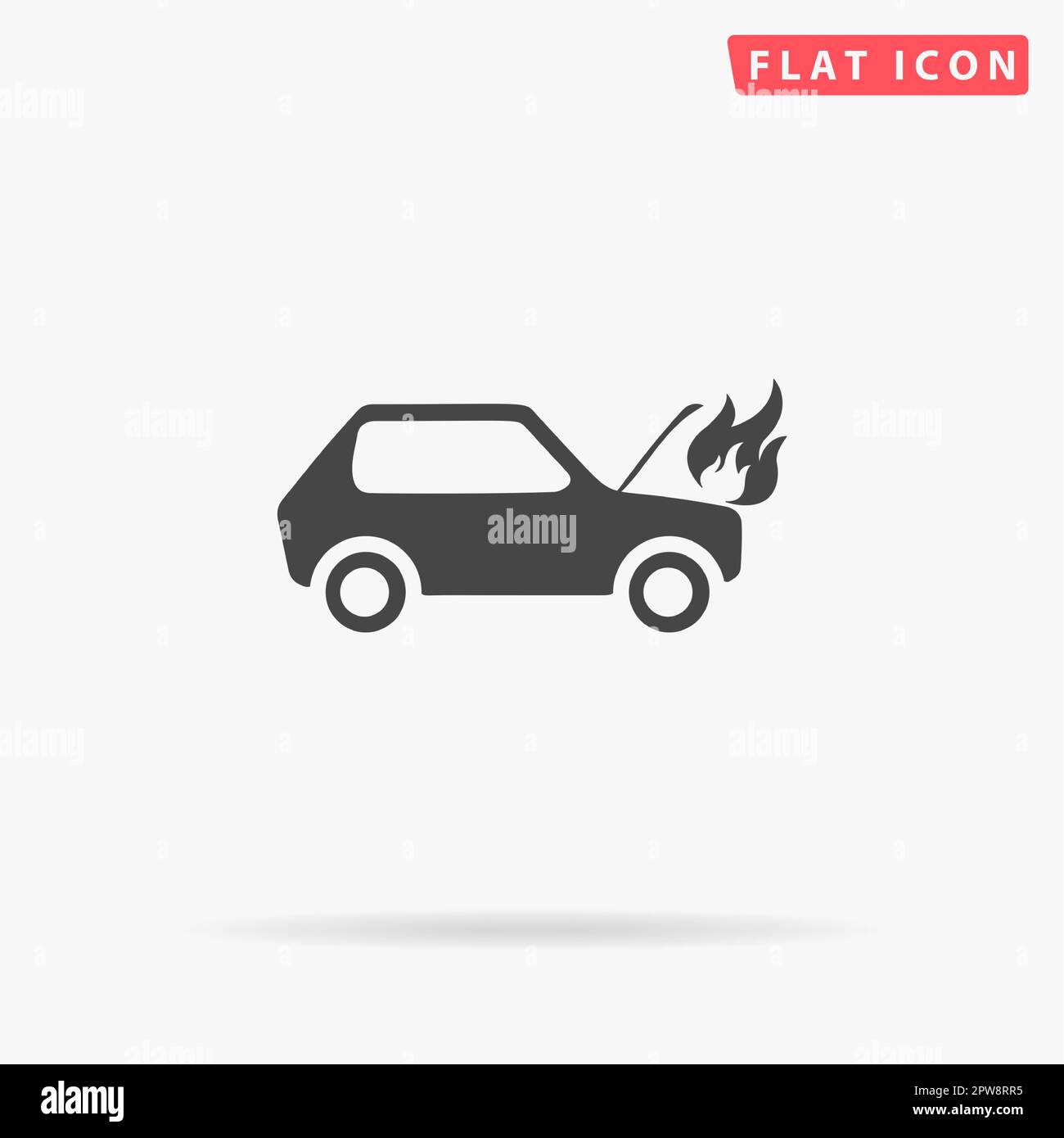 Car Fired Simple Flat Black Symbol With Shadow On White Background