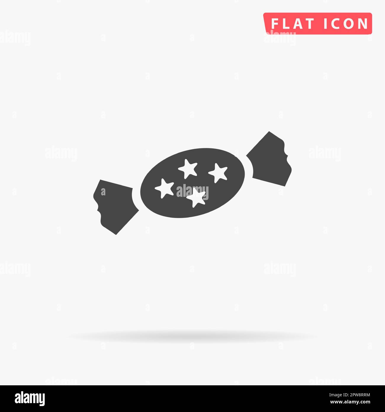 Candy with star. Simple flat black symbol with shadow on white ...